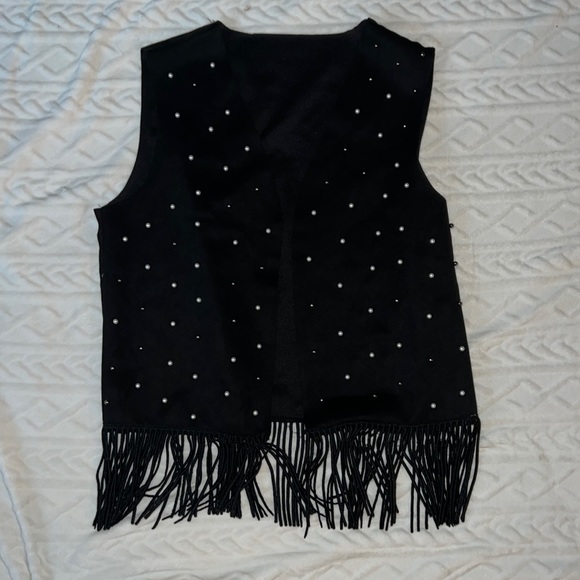 SHEIN | Jackets & Coats | Black Suede Vest With Whitegray Pearls And ...